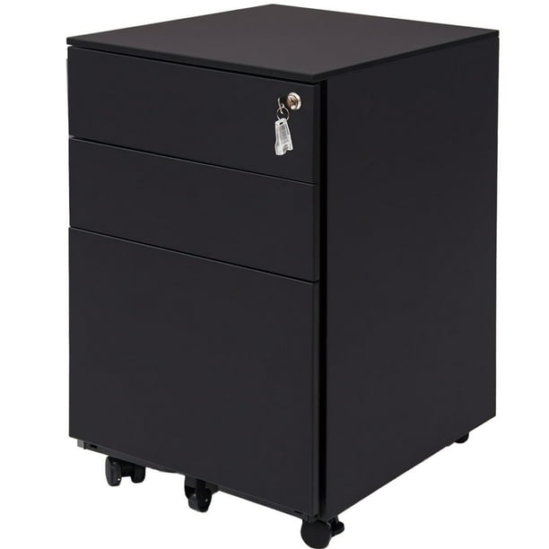 File Cabinet with 3 Drawers, Rolling File Carts with Wheels, Filing ...