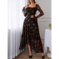 Black Floral Print Long Sleeve Ruffle High-Low Dress With Square ...