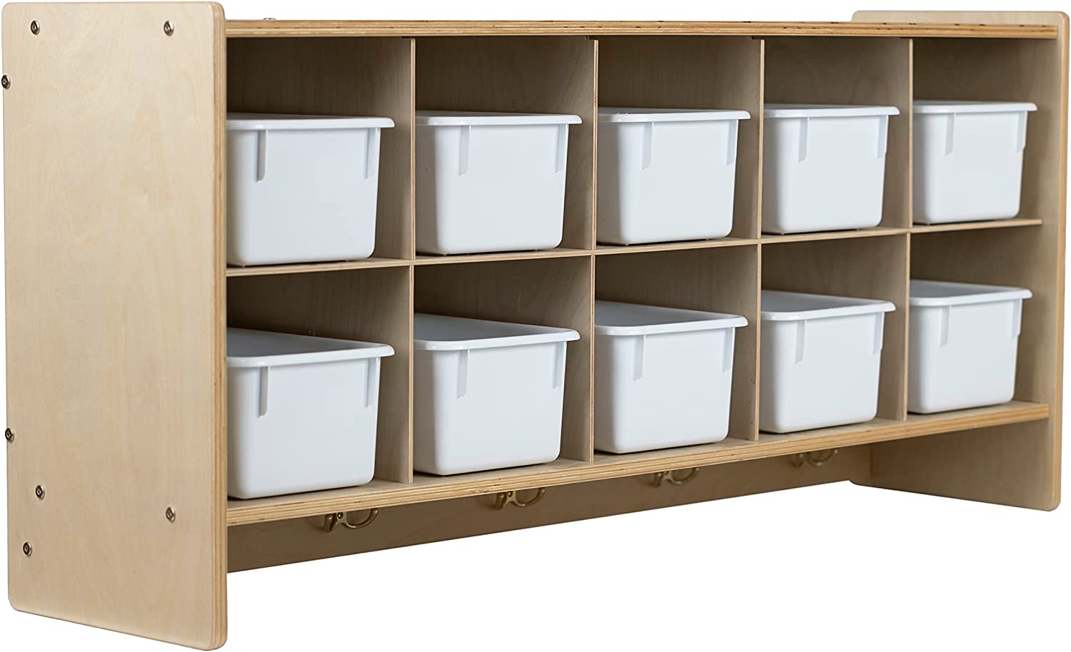 RRI Goods Wall Cubby Storage Organizer with Hooks, Natural Wooden ...
