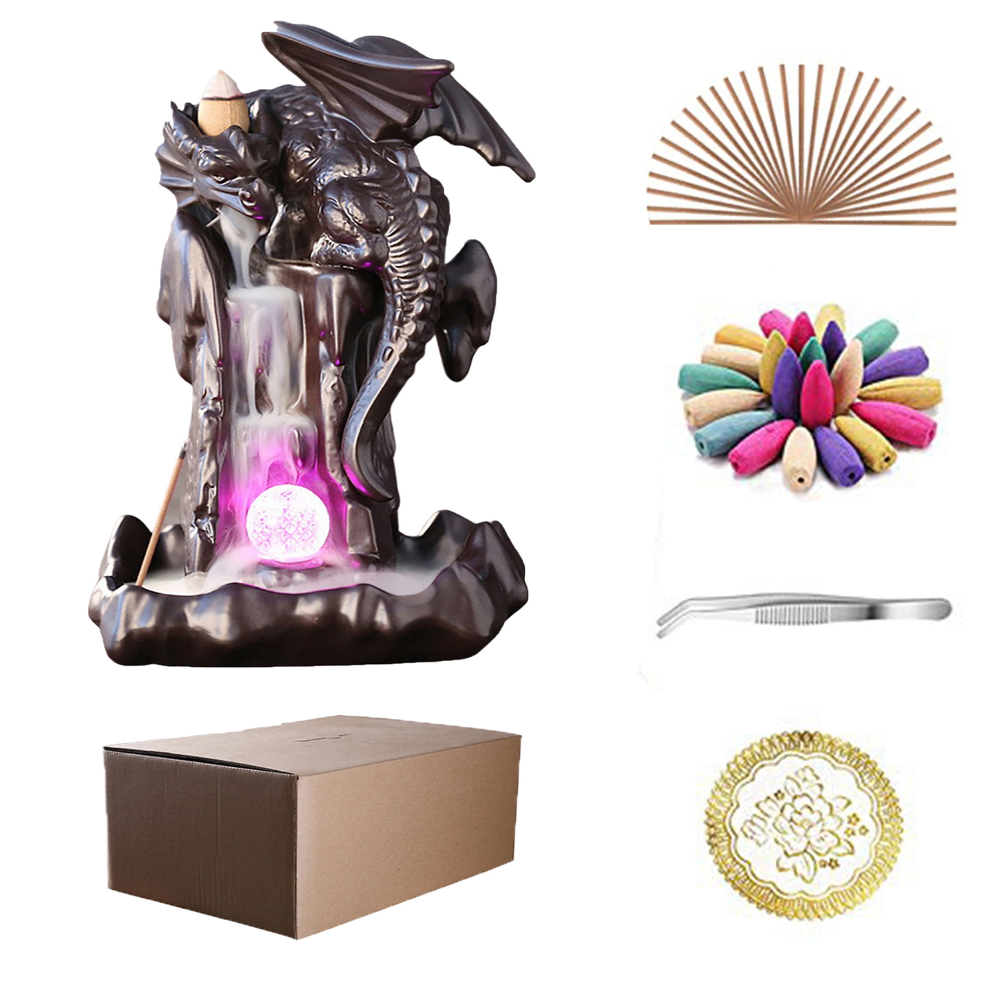 Kmbangi Dragon/Skull Head Incense Burner Waterfall Incense Ceramic ...