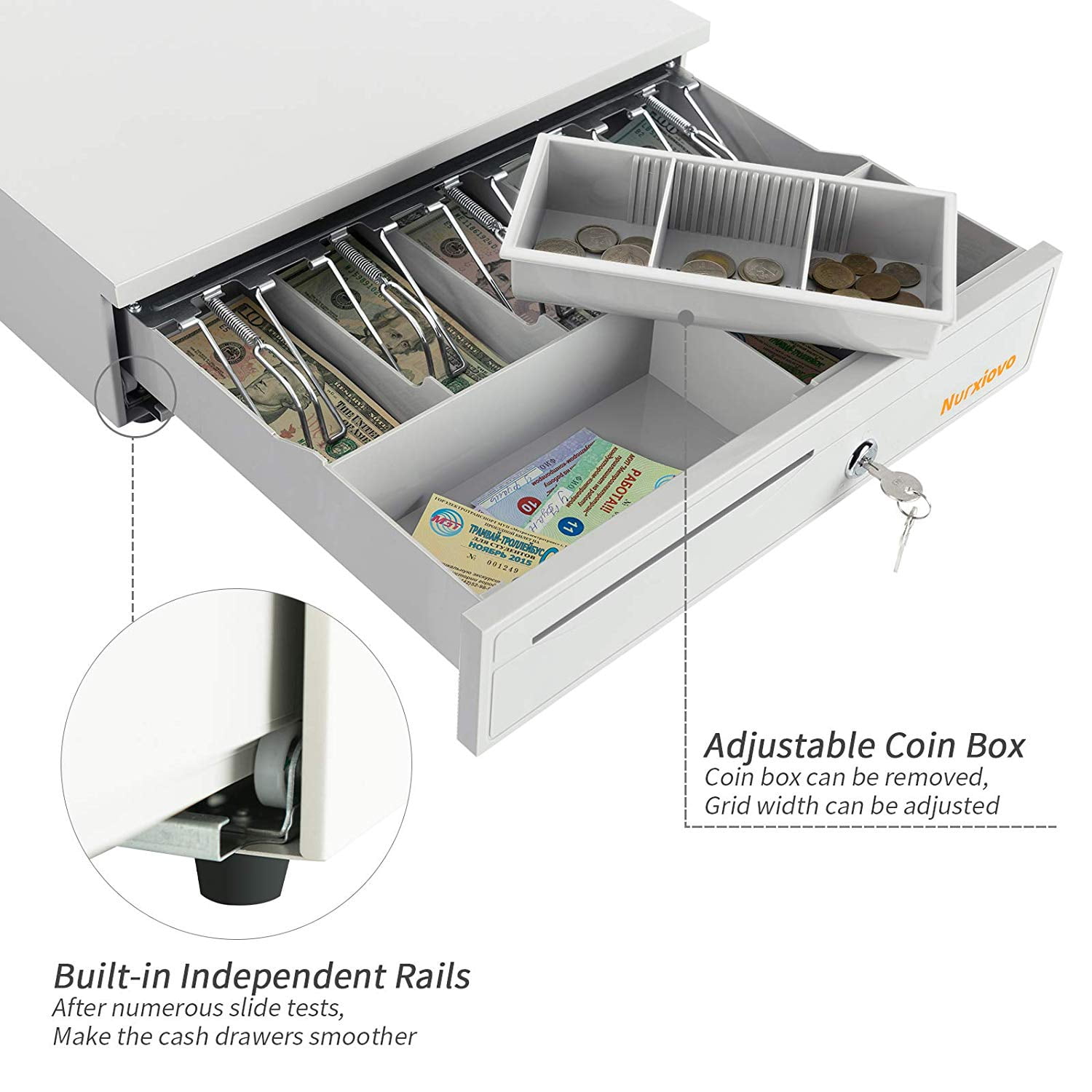 Suncoo Steel Lock Cash 5 BILL 5 COIN CASH REGISTER DRAWER BOX WORKS ...