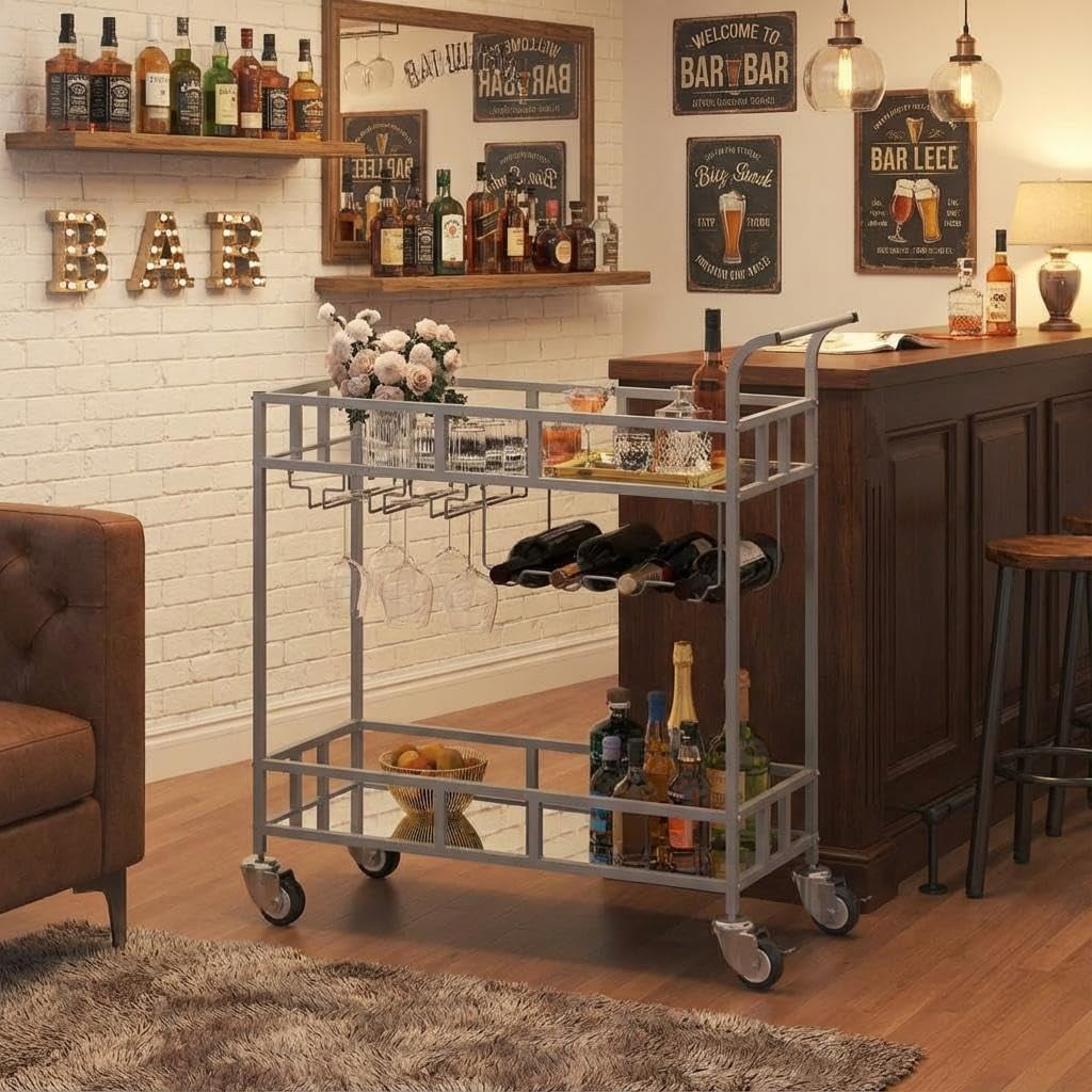Click here for Jczlj 2-Tier Bar Cart With Wine Rack & Glass Holde... prices