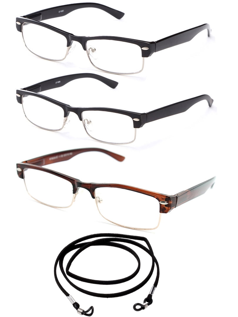 3 Pack Half Frame Semi Rimless Spring Hinge Fashion Reading Glasses ...