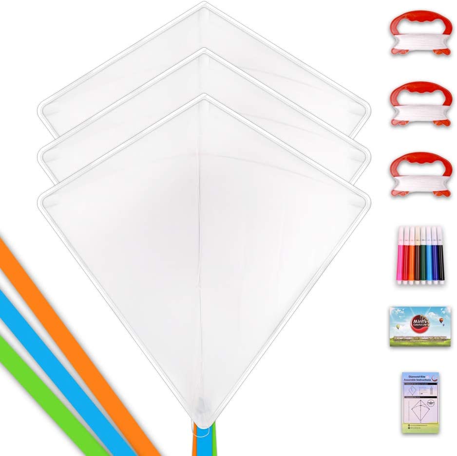 Mint's Colorful Life White Diamond DIY Kite Kits, Nylon Fabric (3 Pack ...