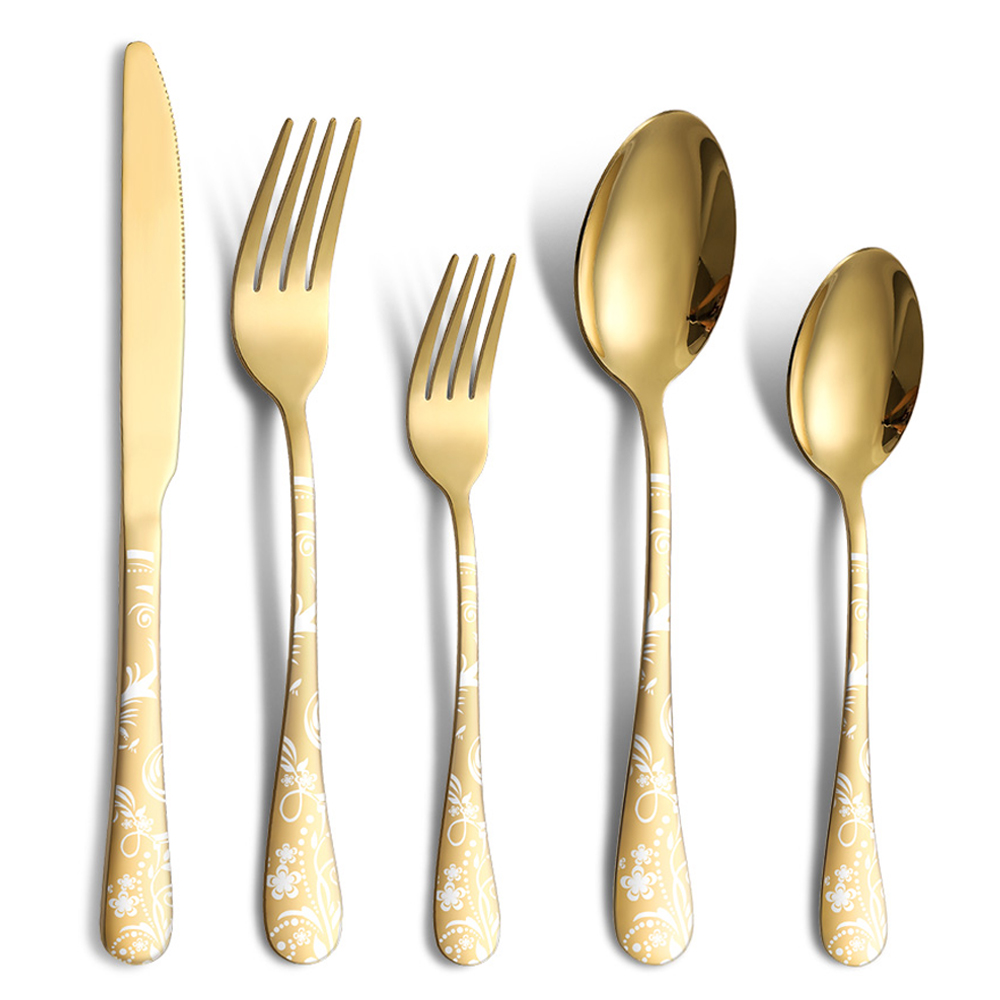 Cibeat Flatware Set, 20 Pcs Stainless Steel Silverware, Flower Pattern ...