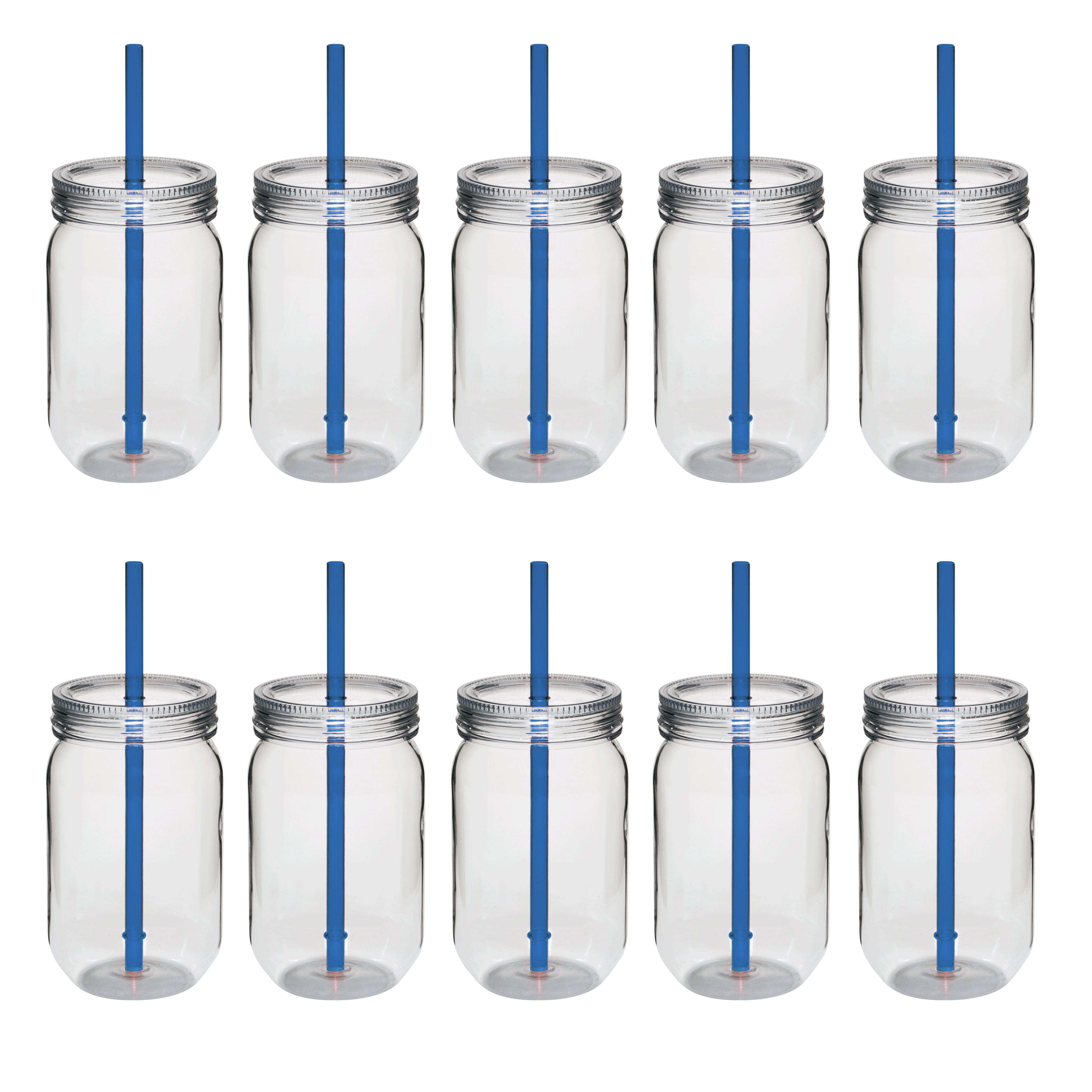 Plastic Mason Jars with Straw Set 24 oz. Set of 10, Bulk Pack - Jars ...