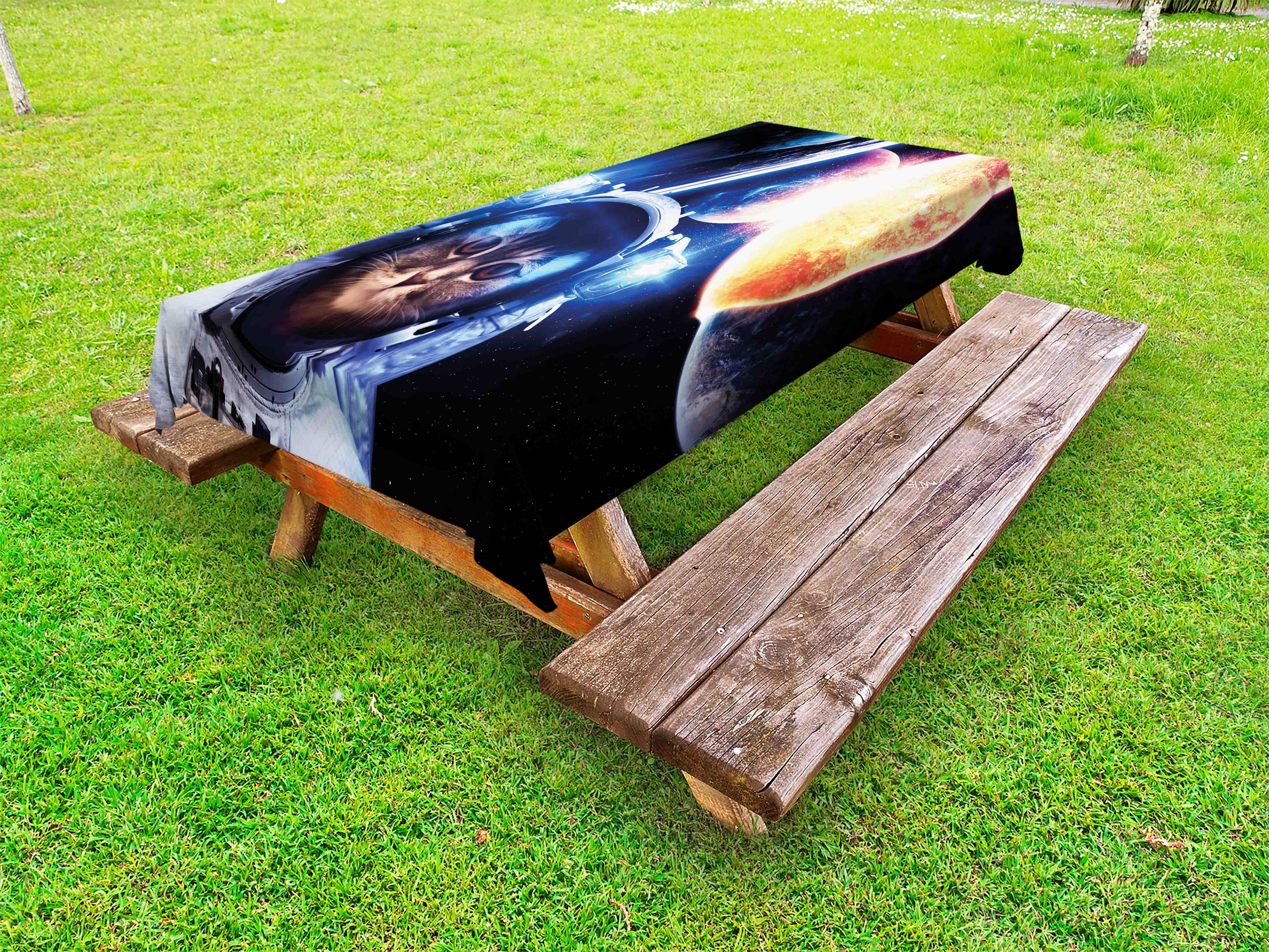 Space Cat Outdoor Tablecloth, Kitten with Space Suit Planets Nebula ...