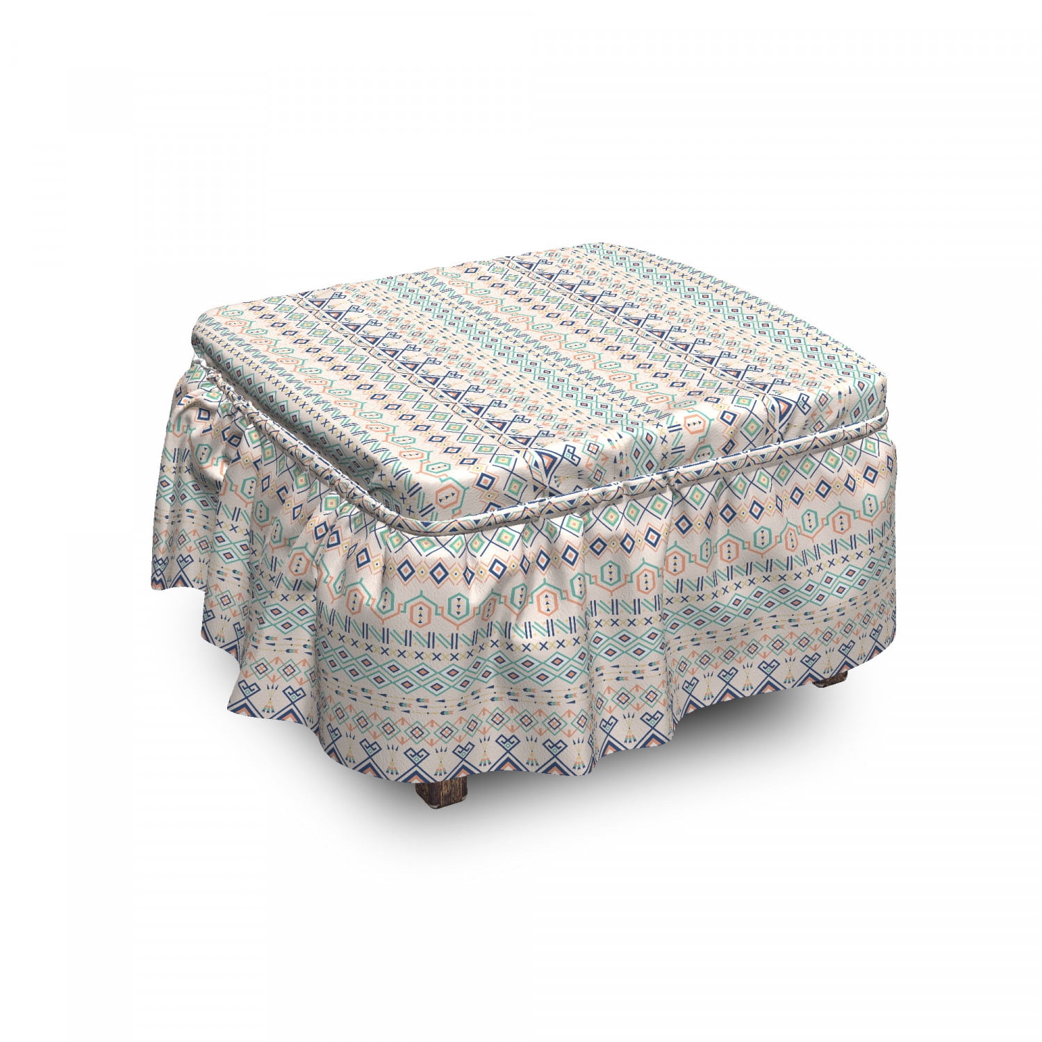 Geometric Ottoman Cover, Aztec Motifs Squares, 2 Piece Slipcover Set ...