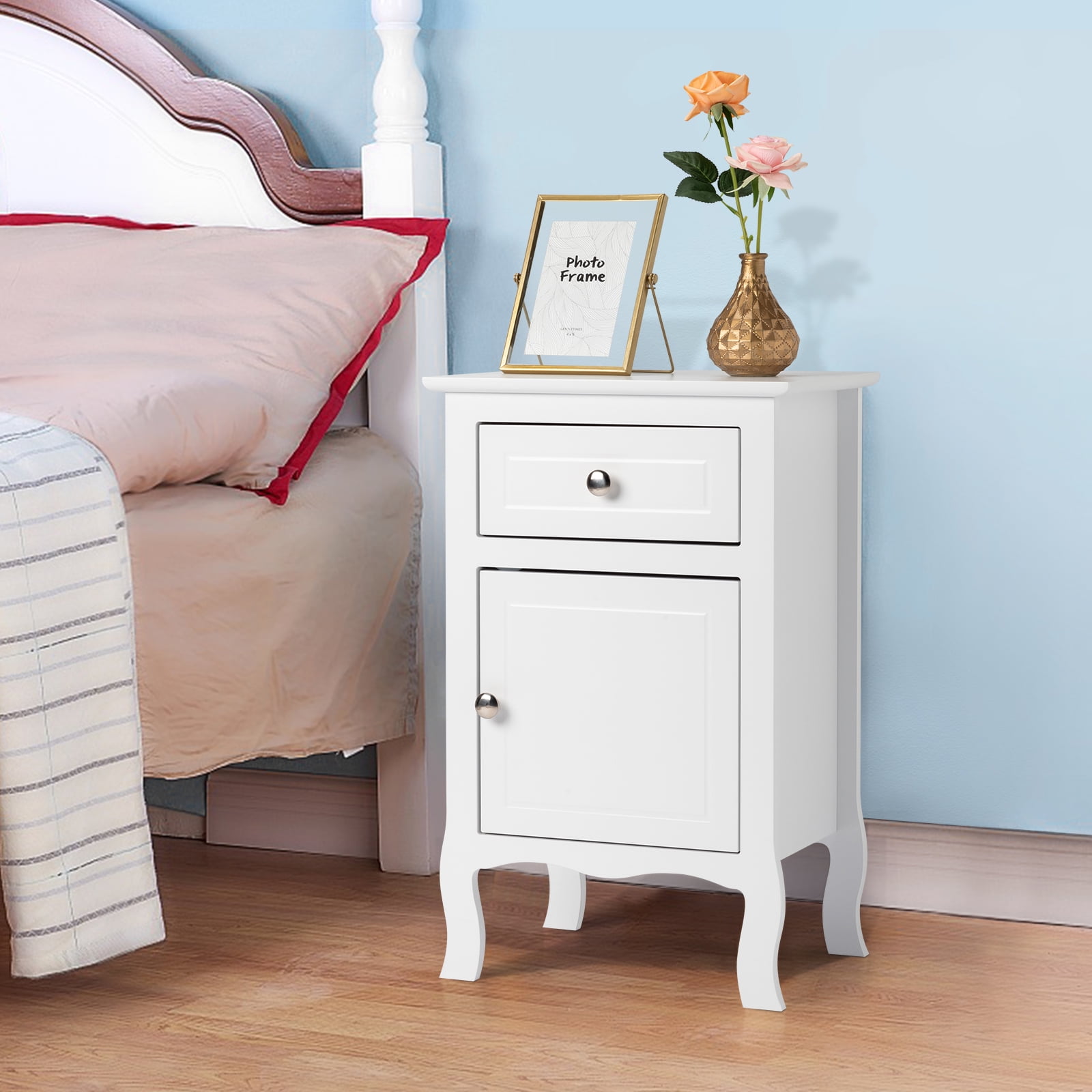 Sesslife Nightstand w/Solid Wood Feet, Modern End Table w/Drawer and ...