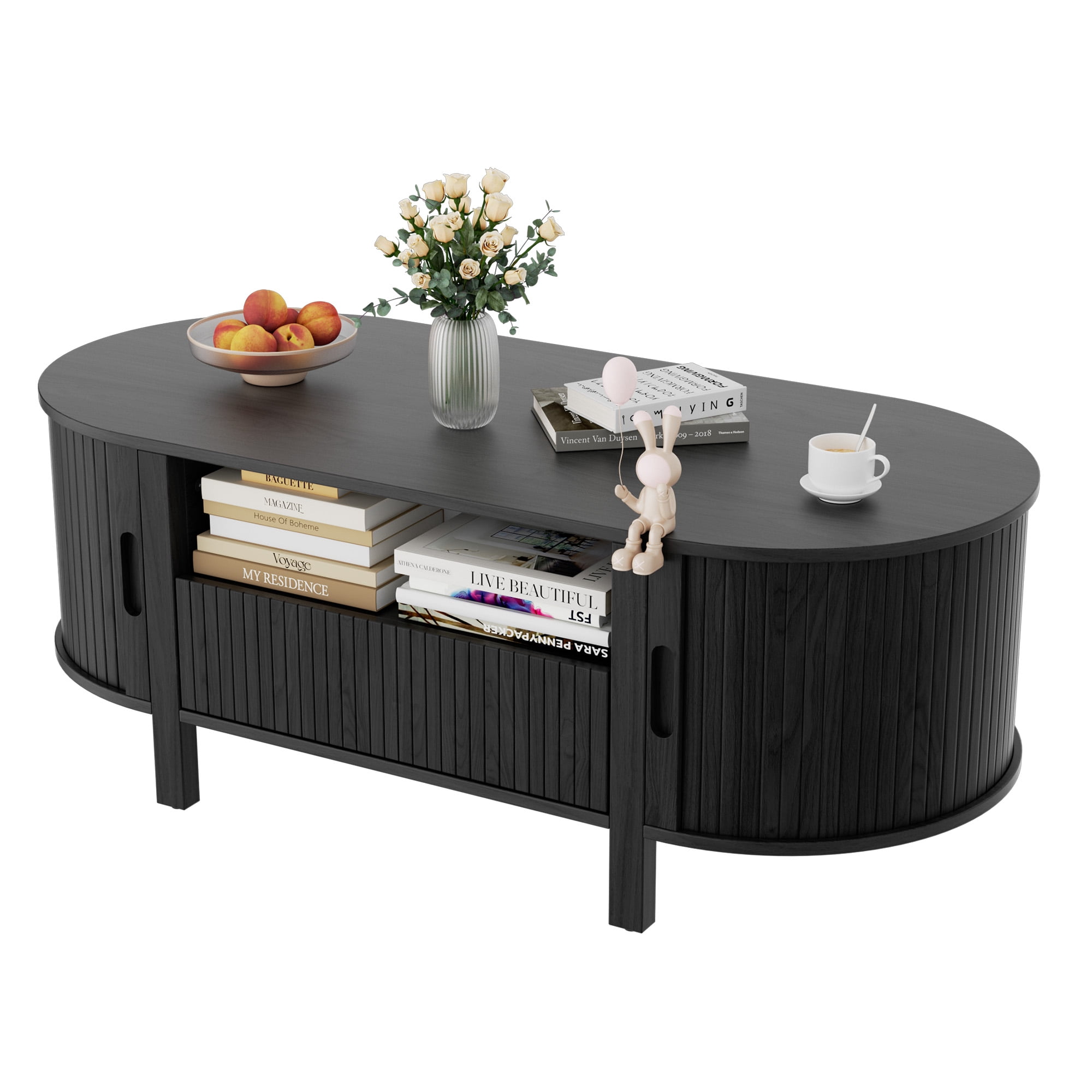 MARNUR Coffee Table with Storage and Tambour Sliding Door, Mid Century ...