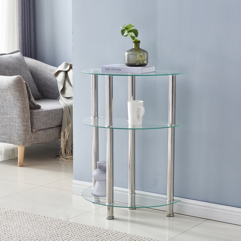 Tcbosik 3-Tiers Glass Side Table with Metal Frame Semicircular End ...
