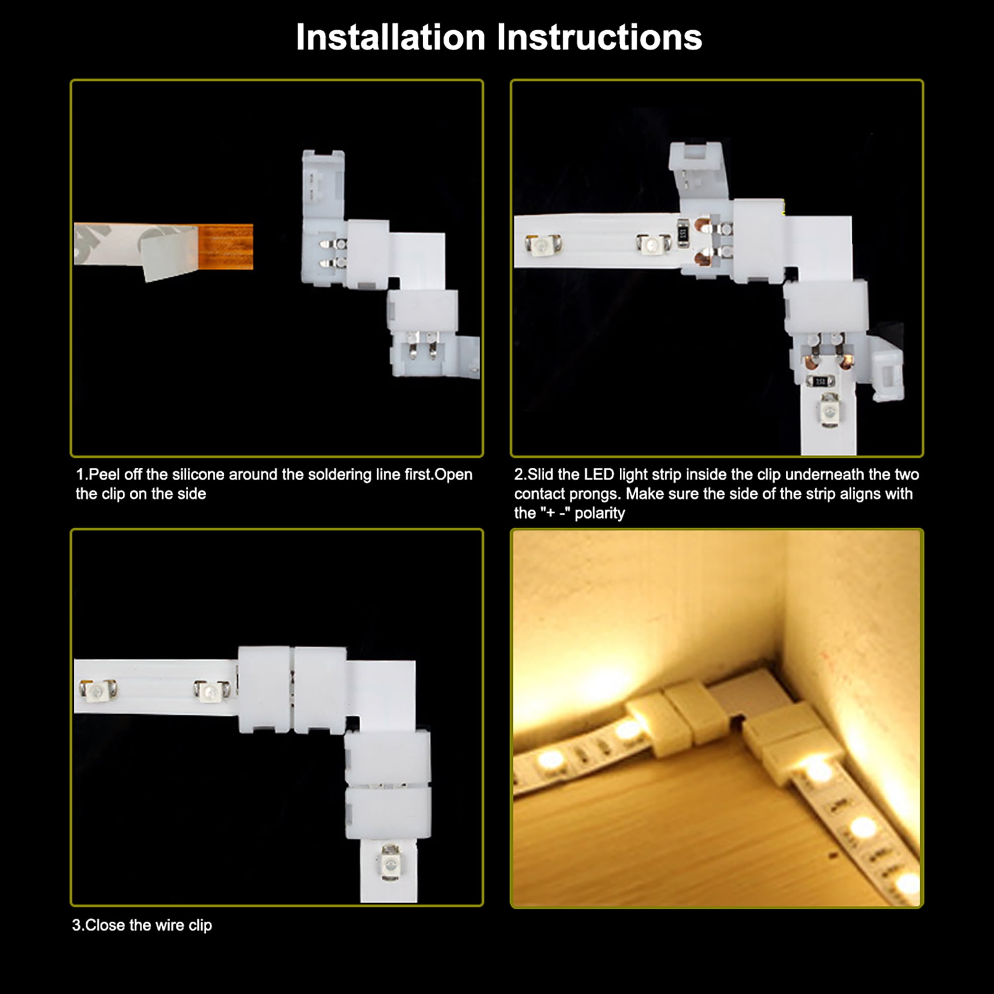 8mm 2P L-shape LED Strip Connector Corner for Single Color 3528 Lights 5Pcs