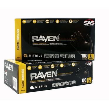 SAS Safety Raven Powder-Free Black Nitrile 6 Mil Gloves, Large, 10 Pack ...