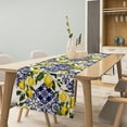 Blue Tile Lemon Table Runner, Summer Fresh Lemon Florals Print Table ...