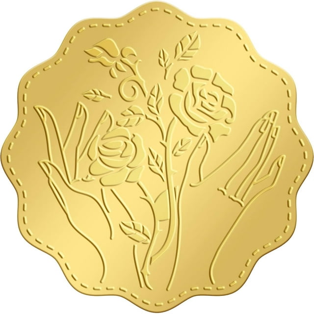 2 Gold Foil Sticker Hand and Roses 100pcs Certificate Seals Gold ...