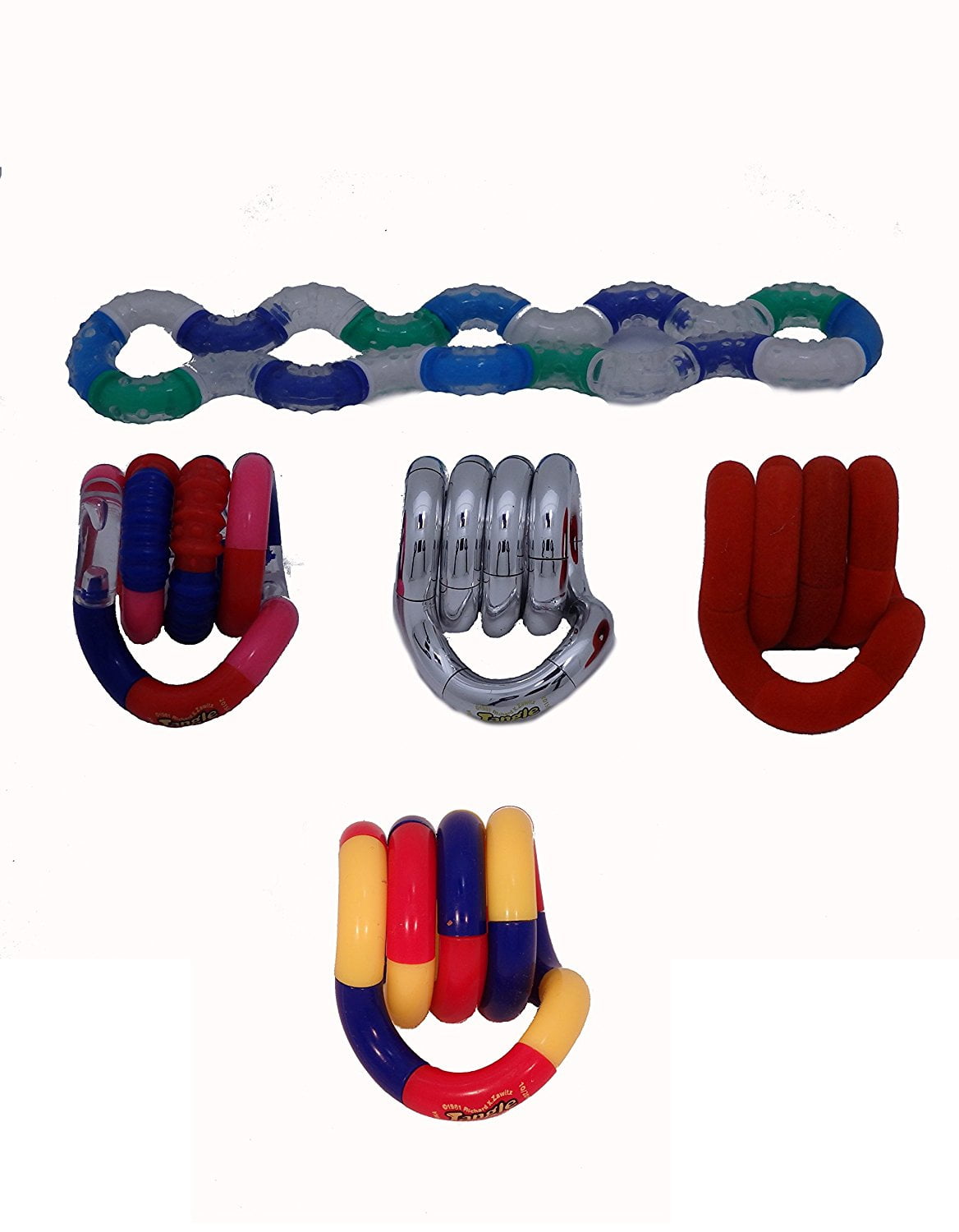 Set of 5 Tangle Fidget Toys: Original Metallic Textured Relax and Fuzzy ...