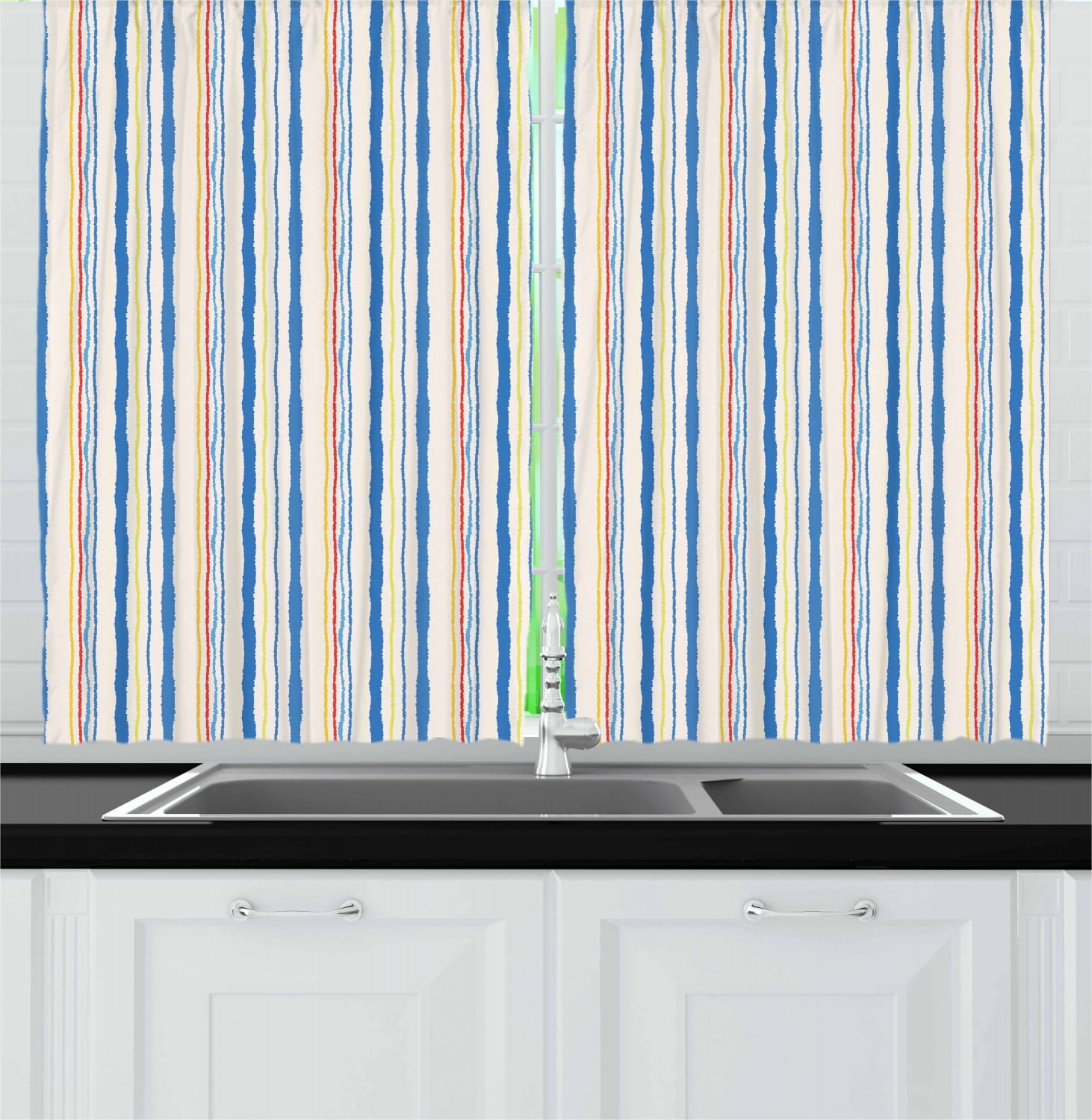 Abstract Curtains 2 Panels Set, Vertical Stripes and Lines Pattern with ...