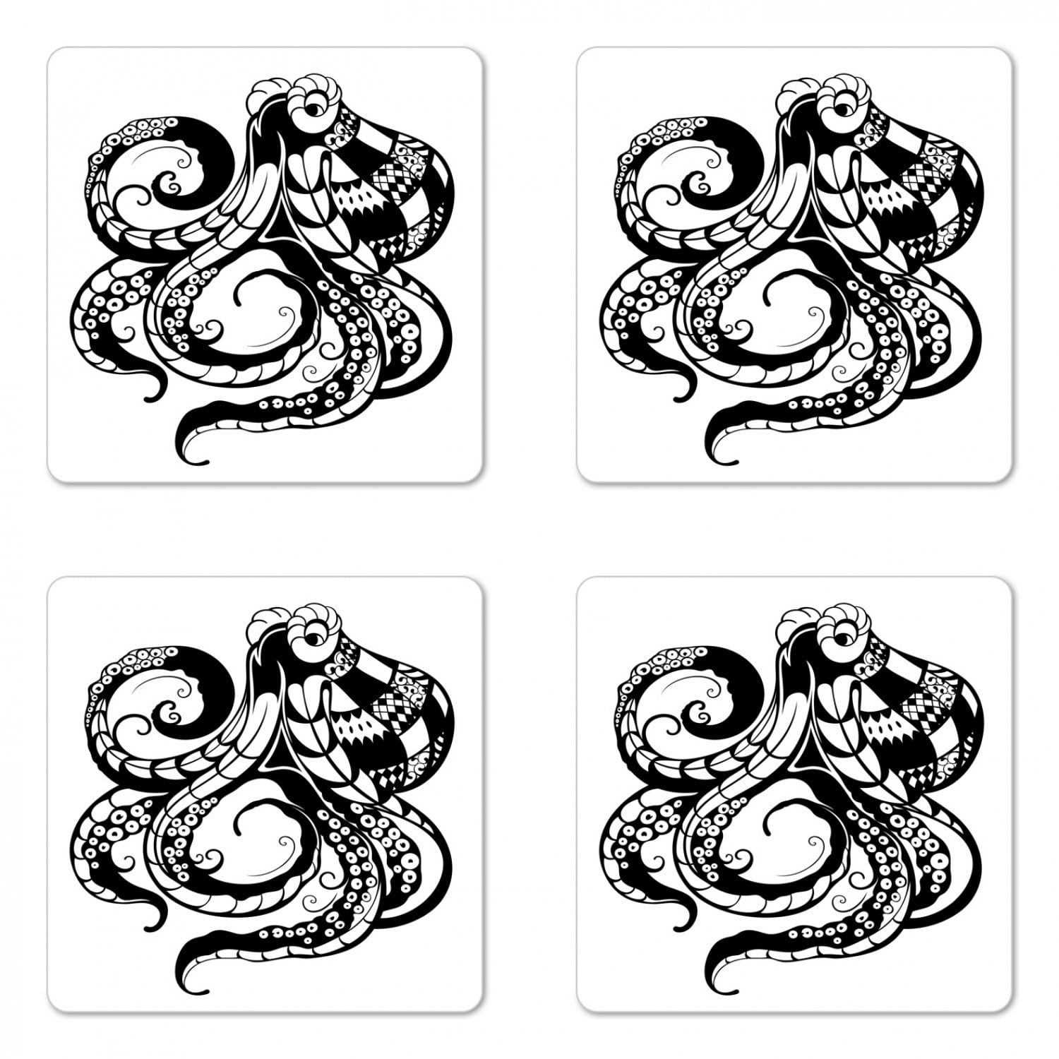 Octopus Coaster Set of 4, Ornamental Description of a Sea Animal in ...