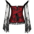 Black and Red Corsets for Women Bustier Sleeves Lace up Floral Costumes ...