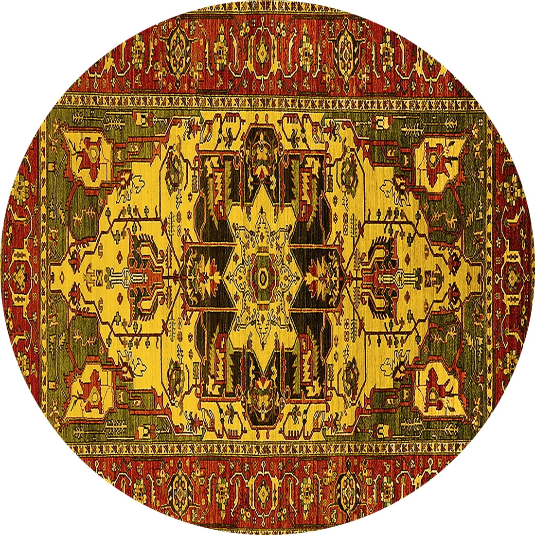Ahgly Company Indoor Round Oriental Yellow Industrial Area Rugs, 3 ...