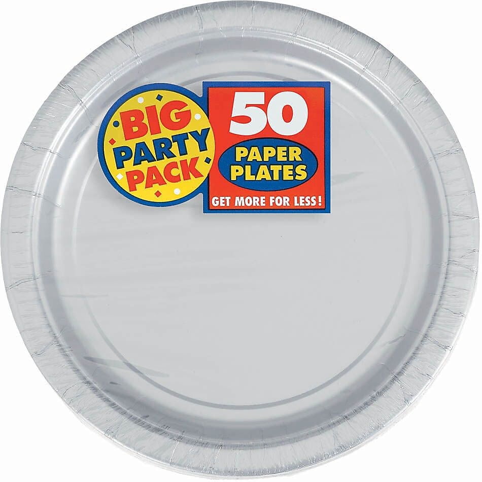 Amscan Big Party Pack 7" Silver Round Paper Plates 6/Pack 50 Per Pack ...