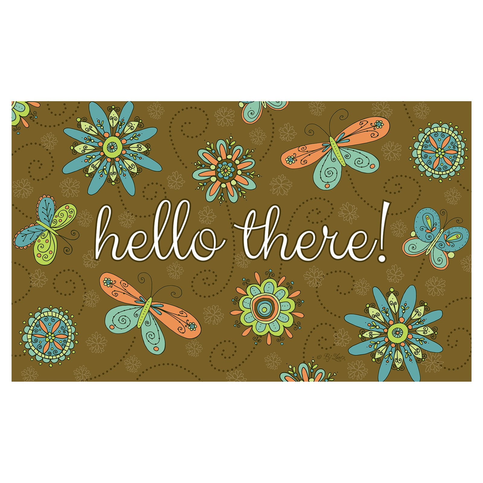 Toland Home Garden Hello Flowers and Butterflies Doormat - Polyester ...