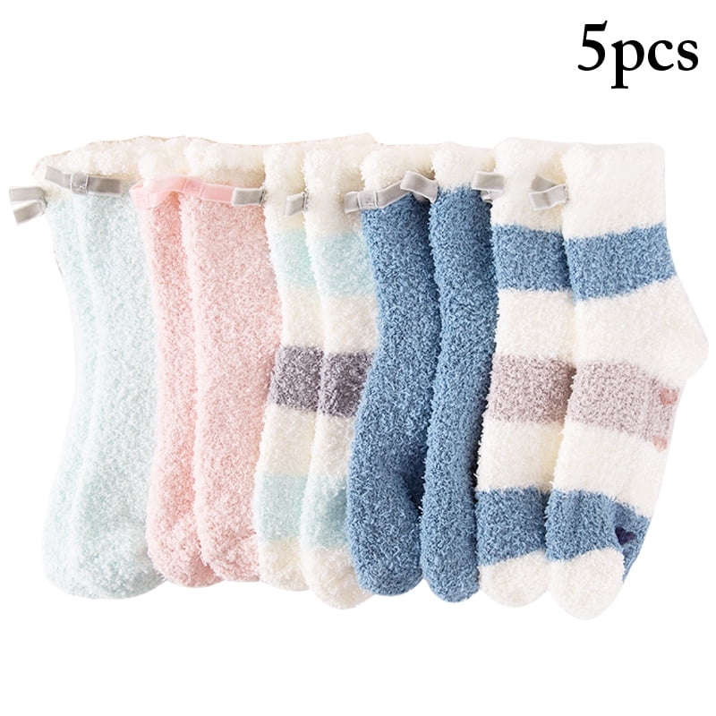 Click here for Nobrand 5 Pairs Fuzzy Crew Socks Warm Non Slip Flu... prices