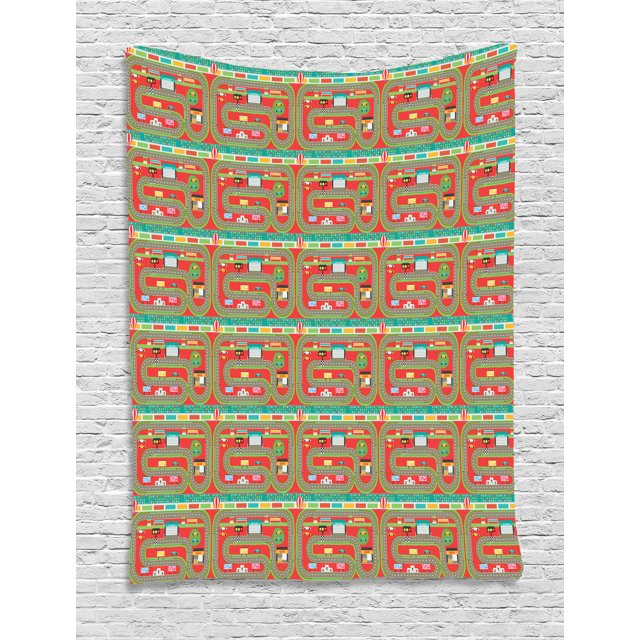 Kid's Car Race Track Roadway Activity Tapestry, Car Racing Competition ...