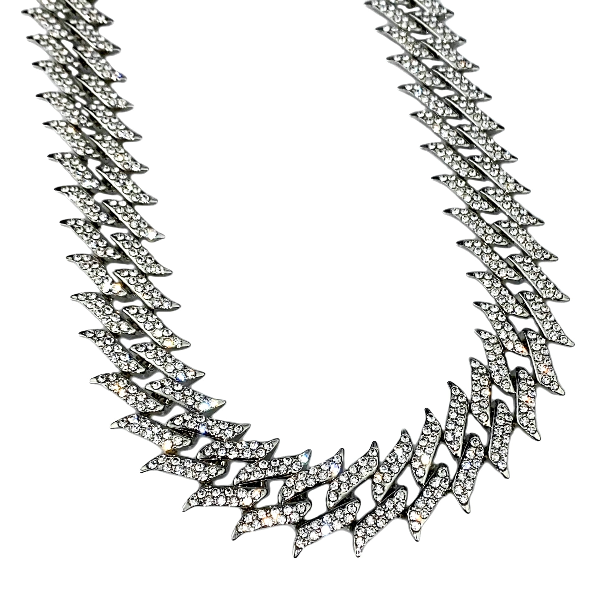 Men's Spike Chain Iced Hip Hop Necklace Silver Tone Spiked 30" Inch ...