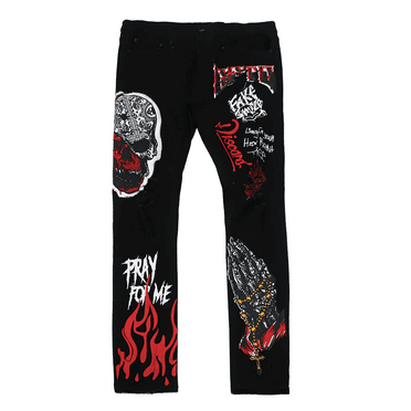 GFTD LA Los Angeles Men's Chrome Fur Skinny Fit Painted Fire Skull ...