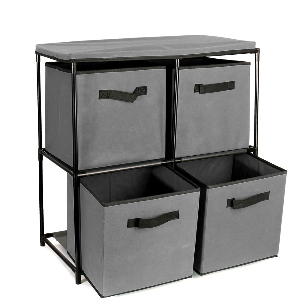 Iron Frame Fabric Drawer Cabinets Storage Unit w/4 Drawers Organiser ...