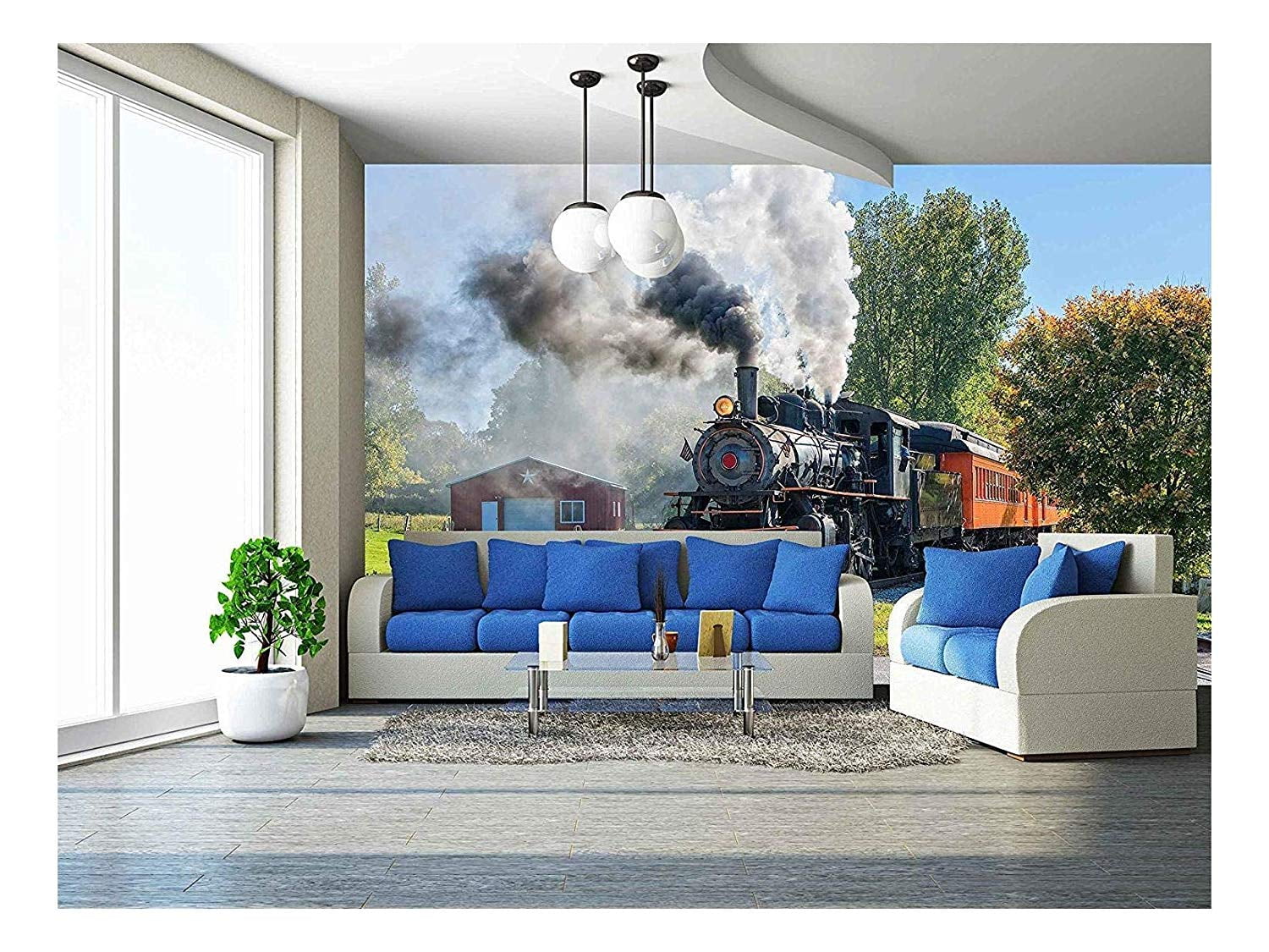 Wall26 Old Vintage Steam Engine Arriving At The Train Depot - Removable ...