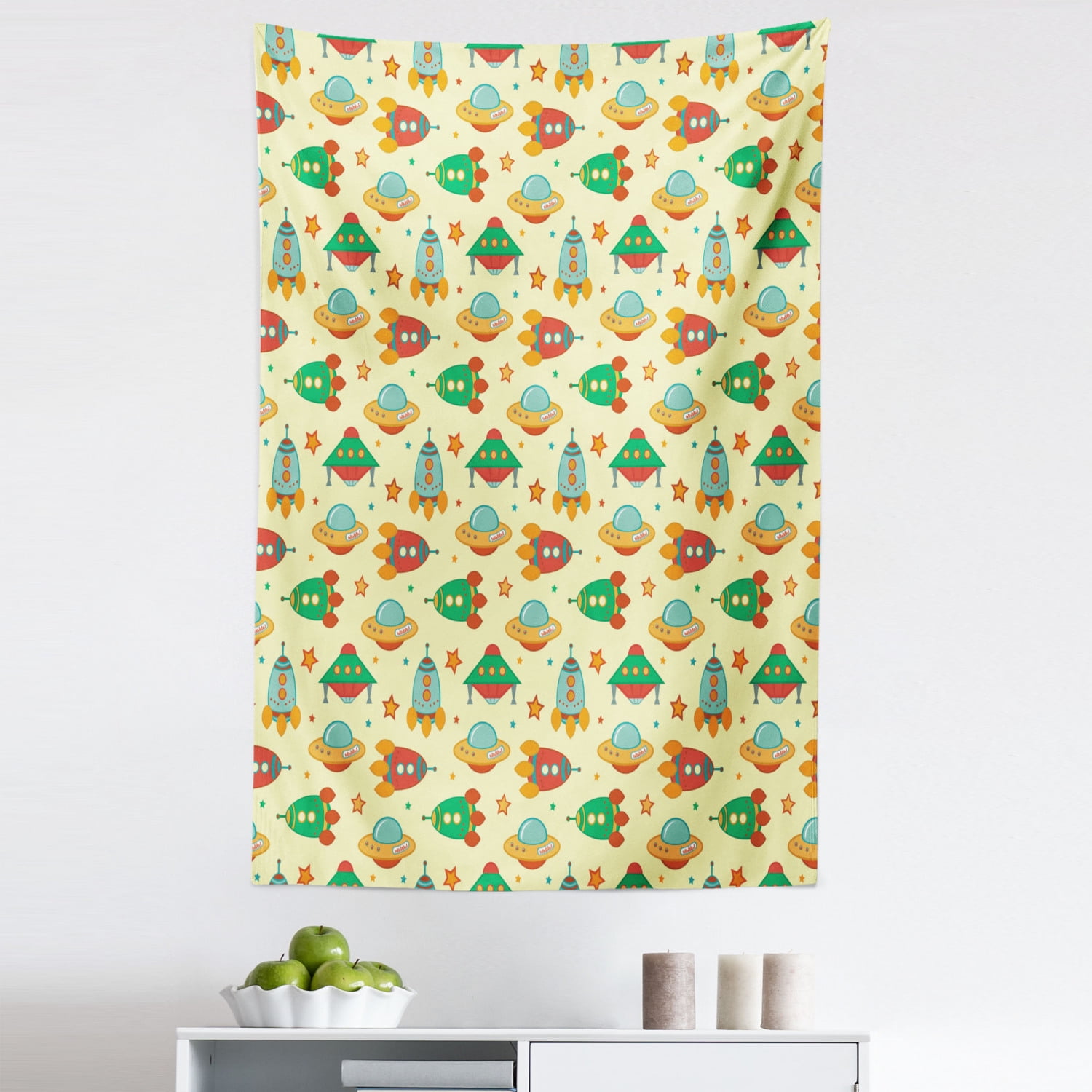 Spaceship Tapestry, s Cartoon Space with Rockets Flying Through the ...