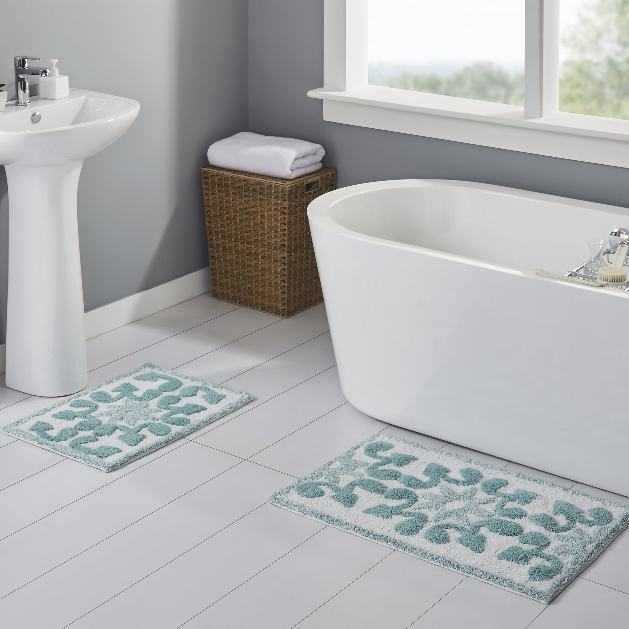 Better Homes & Gardens Medallion Aquifer Cotton Bath Rug Set, 2-Piece ...