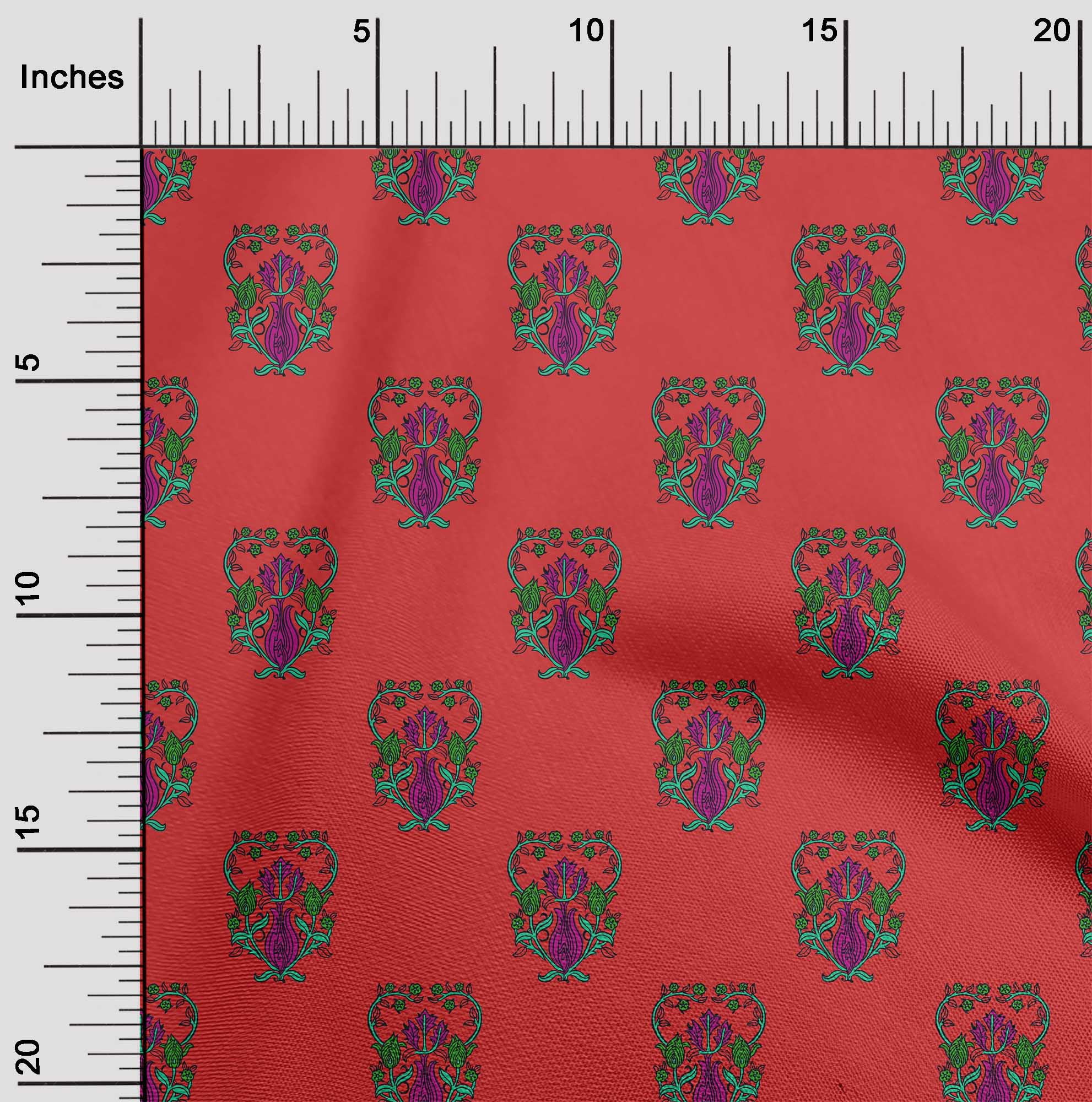 oneOone Cotton Poplin Light Red Fabric Leaves & Floral Block Fabric For ...