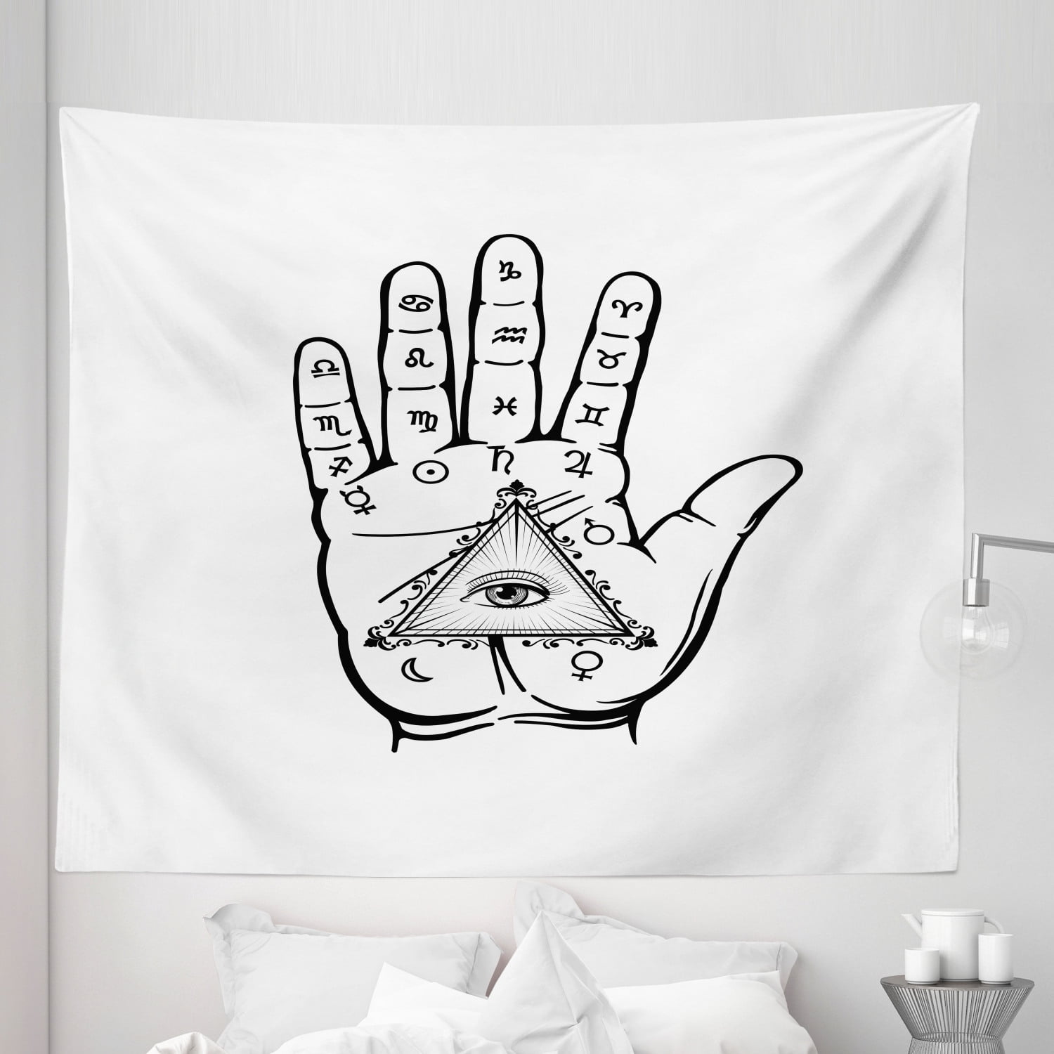 Palmistry Tapestry, Psychic Hand Pattern with Magic Eye Alchemy Signs ...