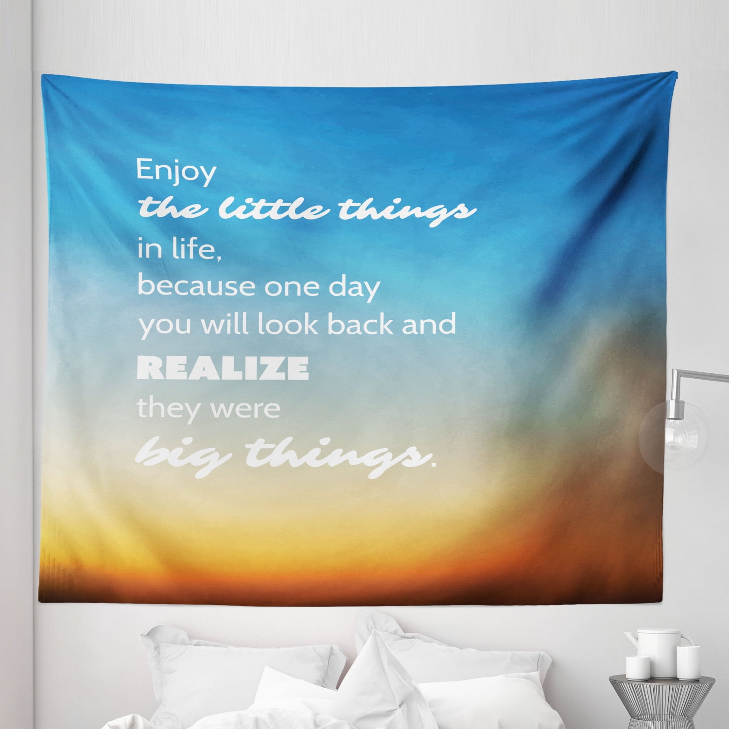 Saying Tapestry, Inspirational Slogan on Future on Blurry Sunset ...