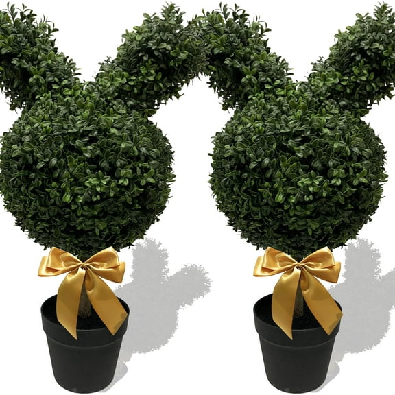 Bunny-Shaped Topiary Ball 36'' Artificial Tree Rabbit Bowknot Pot UV ...