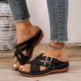 Black Ladies Leather Strap Buckle Wrap Color Blocked Slippers Plus Size ...