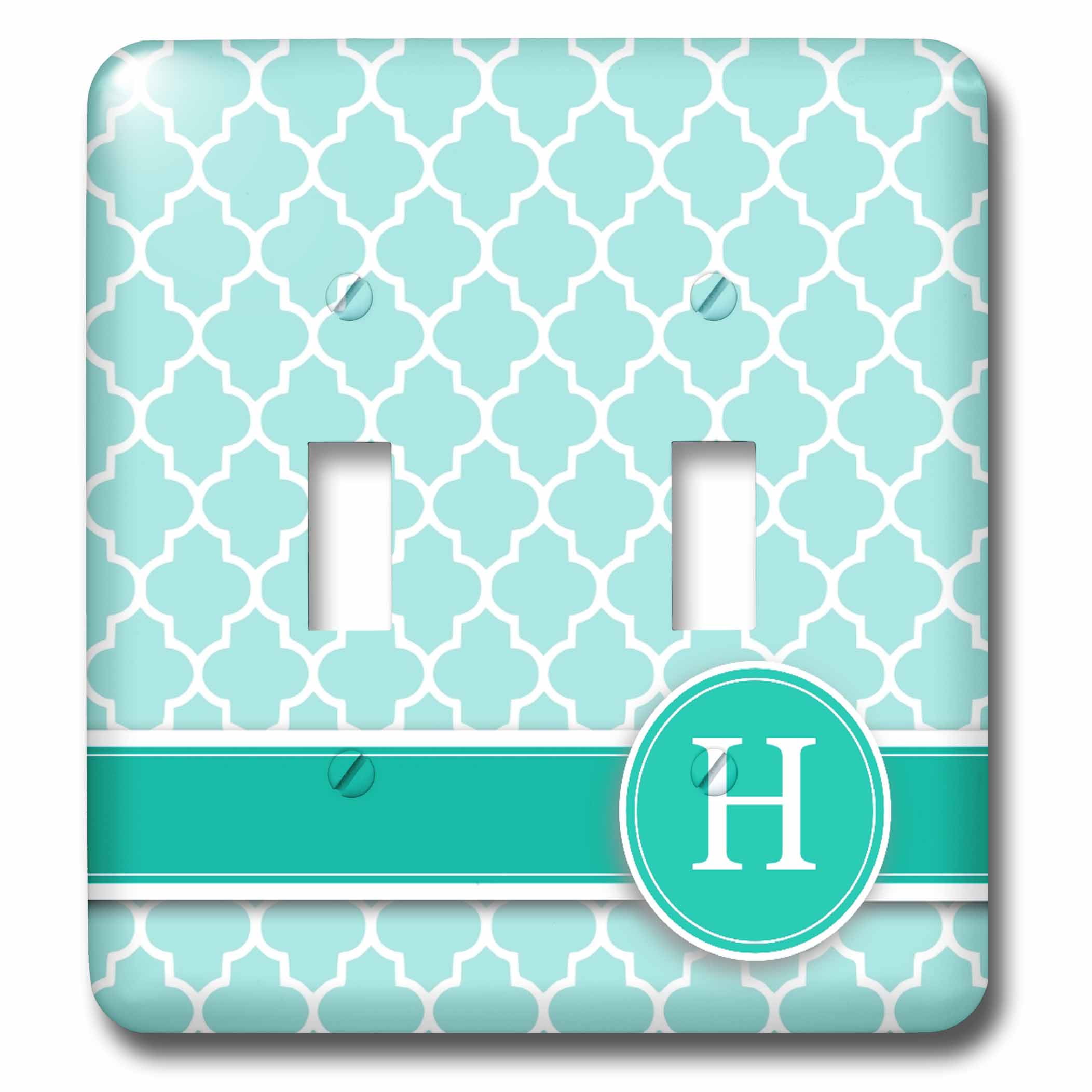 Personalized letter H aqua blue quatrefoil pattern Teal turquoise mint ...