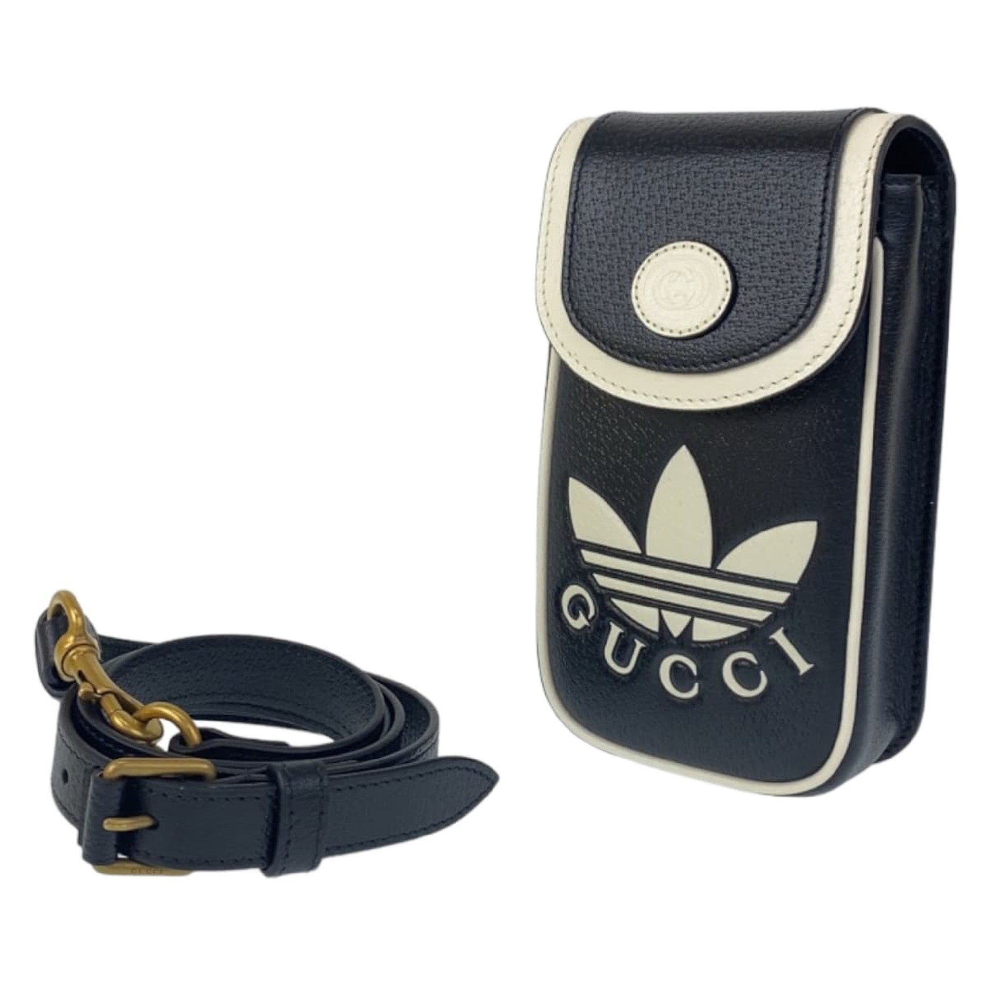 Pre-Owned GUCCI Adidas collaboration black white gold hardware leather ...