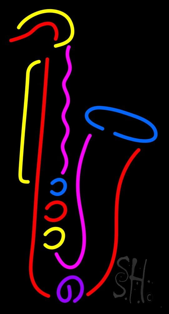 Saxophone Yellow Logo LED Neon Sign 24" Tall x 13" Wide - inches Black ...
