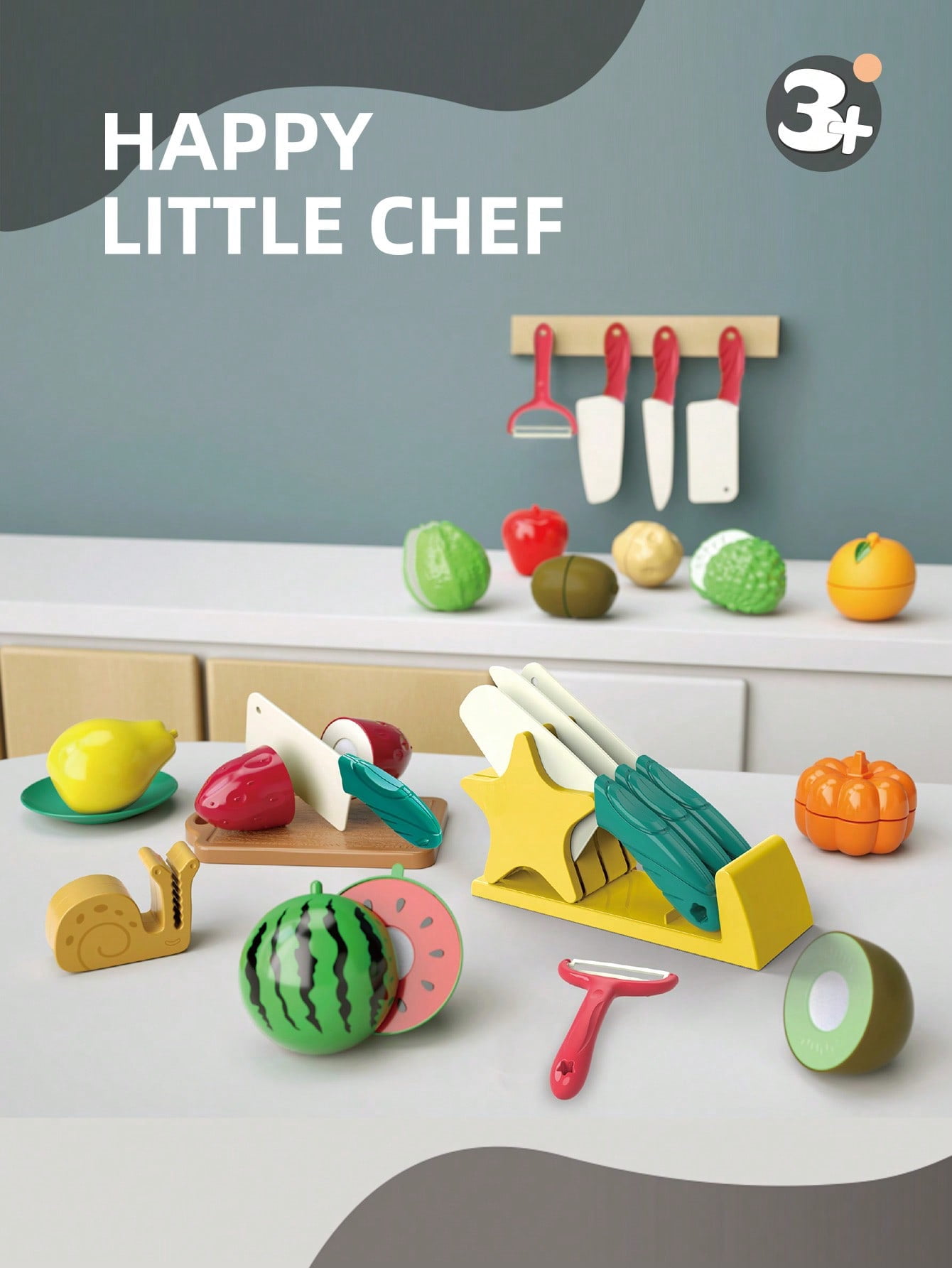 Kids' Pretend Play Mini Kitchen Utensils Set With Fruit Knife Holder ...