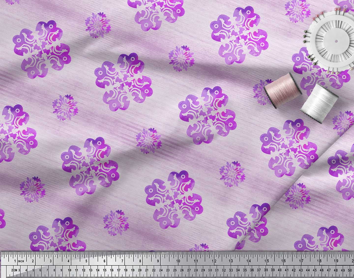 Soimoi Cotton Voile Fabric Texture & Damask Ethnic Print Fabric by the ...