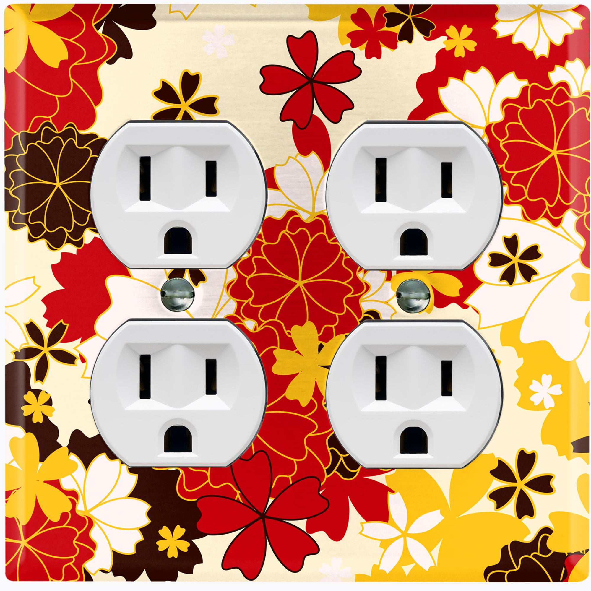 Metal Light Switch Plate Cover Japanese Sakura Red Flower Beige ...