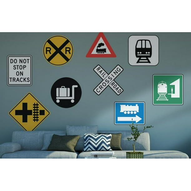 Railroad Signs Wall Decal Sticker Set by Wallmonkeys Peel and Stick ...