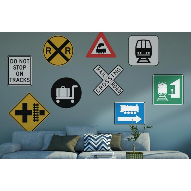 Railroad Signs Wall Decal Sticker Set by Wallmonkeys Peel and Stick ...