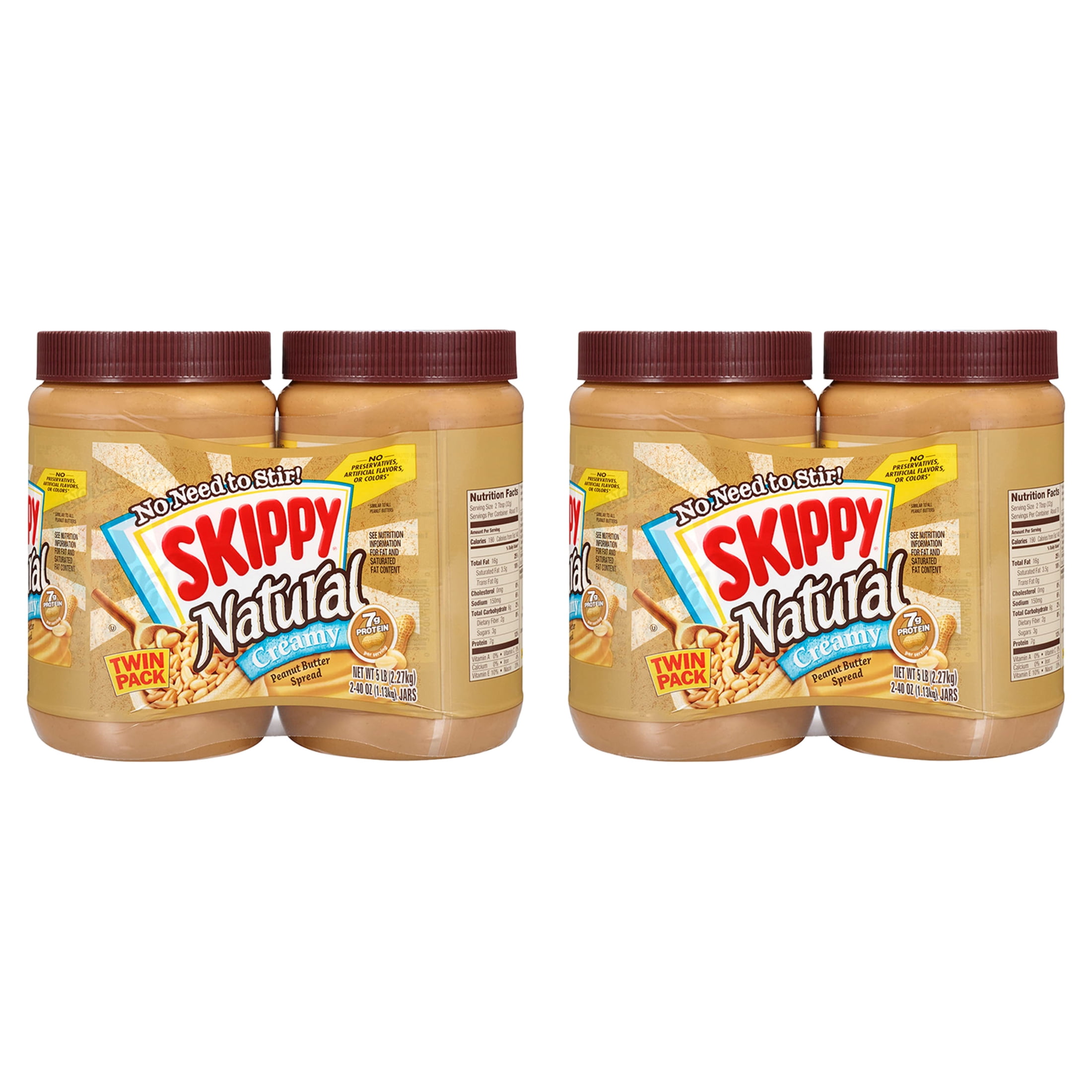 (2 pack) SKIPPY Natural Creamy Peanut Butter, 7 g Protein Per Serving ...