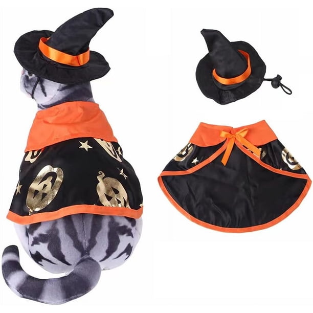 2 PCS Halloween Cat Costume Pet Witch Hat and Wizard Cape Set Halloween ...