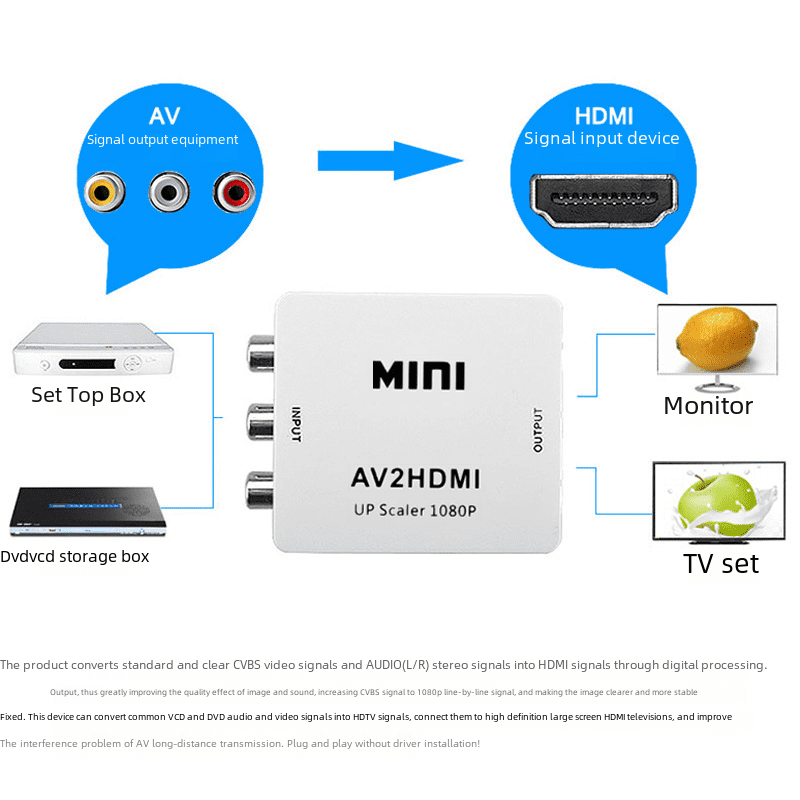Convertidor de av a hdmi mini av a hdmi Convertidor de video HD av 2 ...